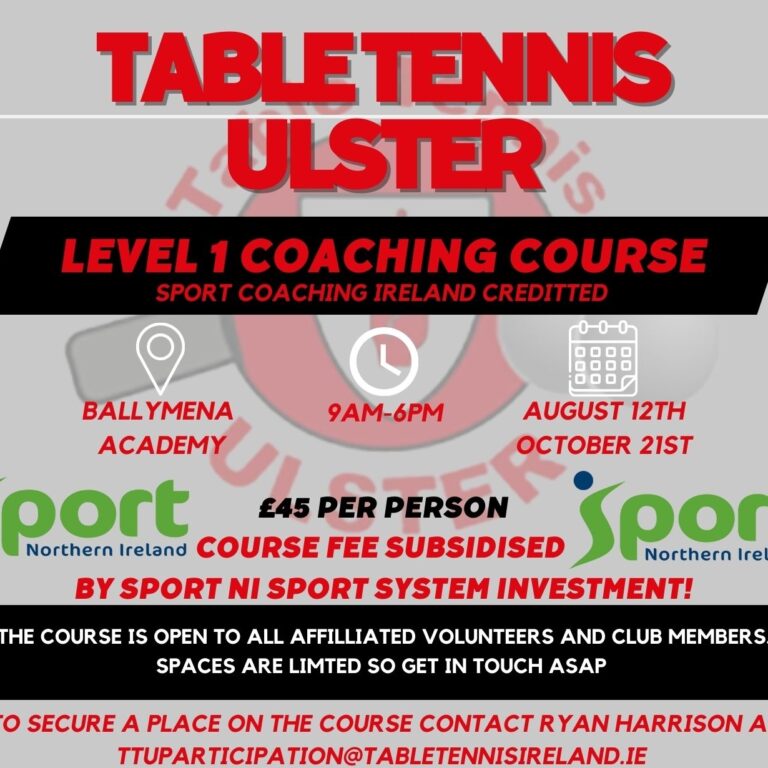 Level 1 Coaching Course Ulster – Table Tennis Ireland