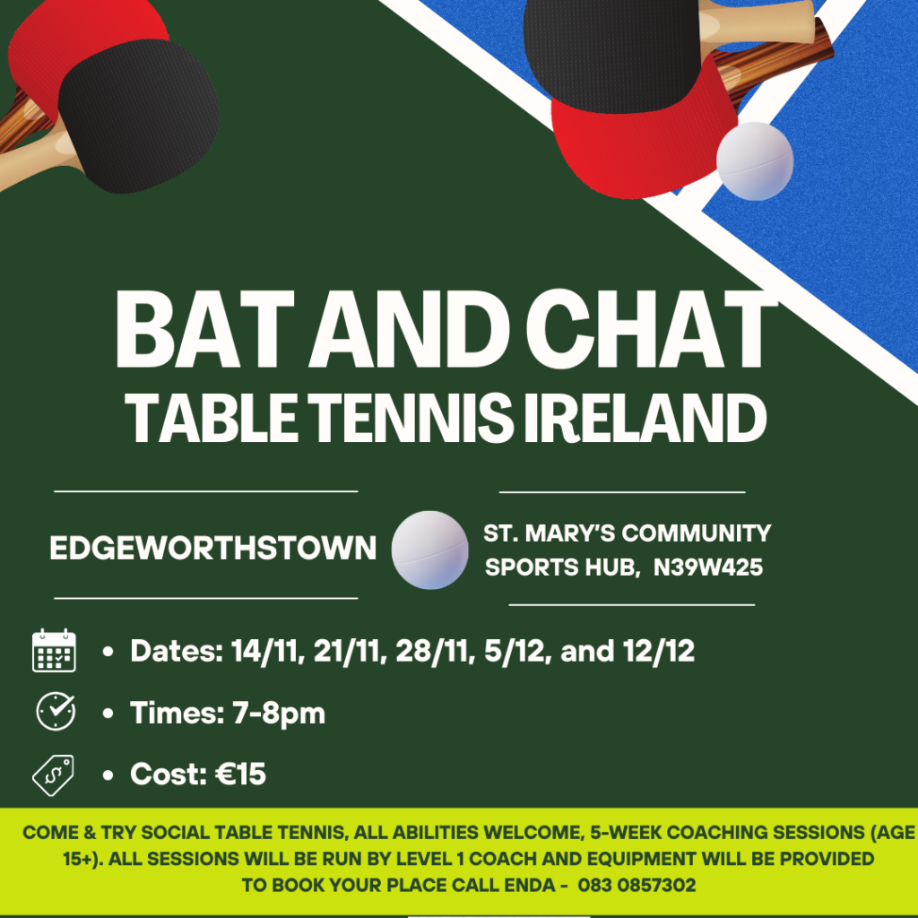 Join us for “Bat and Chat” – Social Table Tennis in Edgeworthstown ...